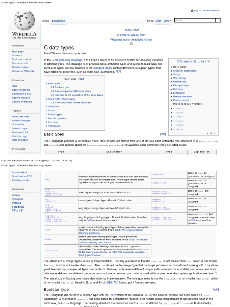 C Data Types - Wikipedia, The Free Encyclopedia | Download Free PDF ...