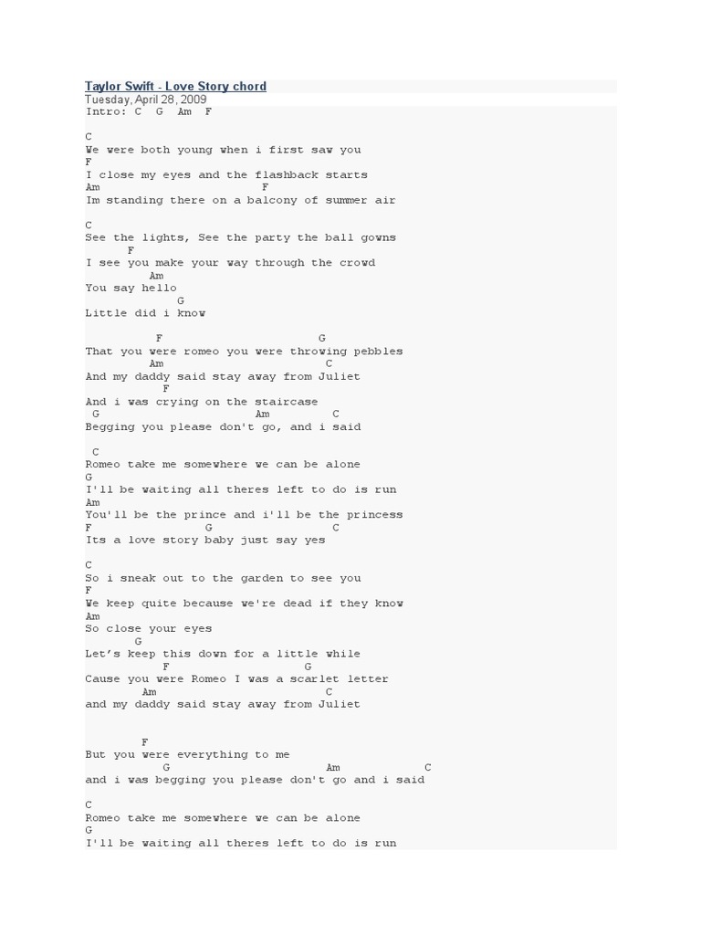 Taylor Swift Love Story Guitar Chord Love Story By Taylor Swift