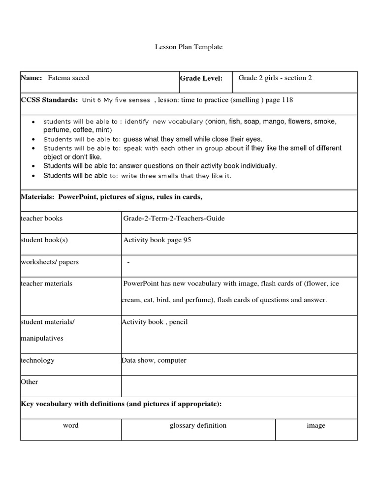 Lesson Plan 3 | PDF | Vocabulary | Perfume