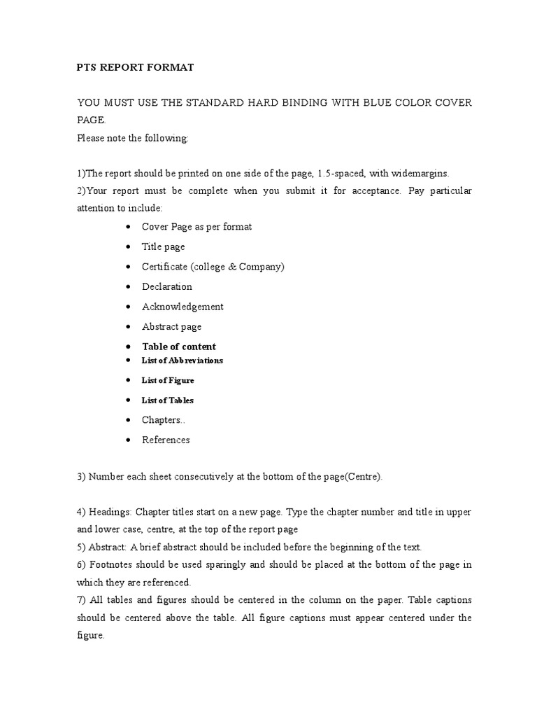 Pts Report Format: List of Abbreviations List of Figure List of Tables ...