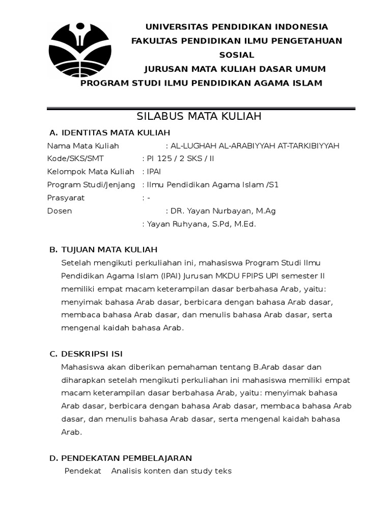 Silabus B.arab 2 | PDF