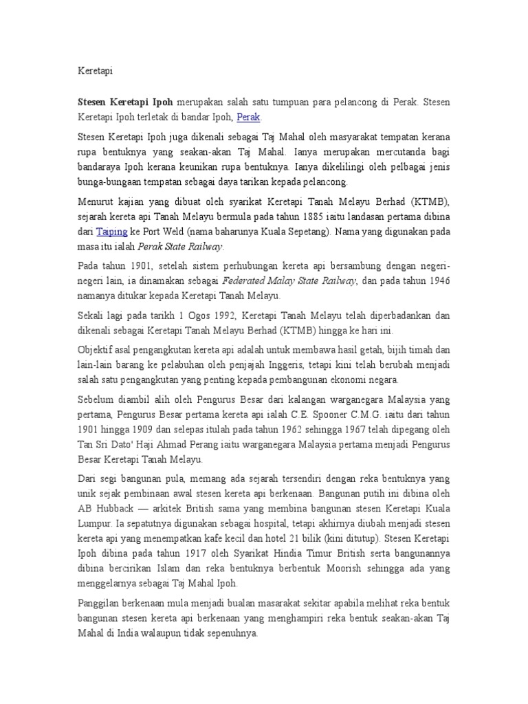 Sejarah Keretapi Ipoh | PDF