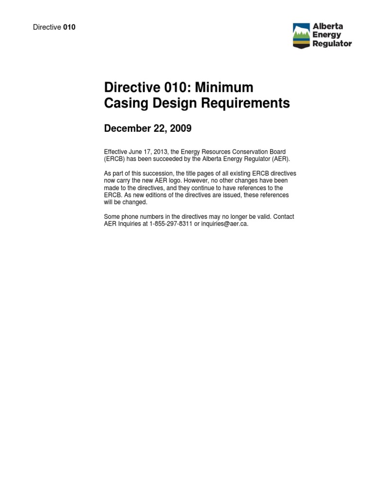 Directive 010: Minimum Casing Design Requirements: December 22, 2009 ...