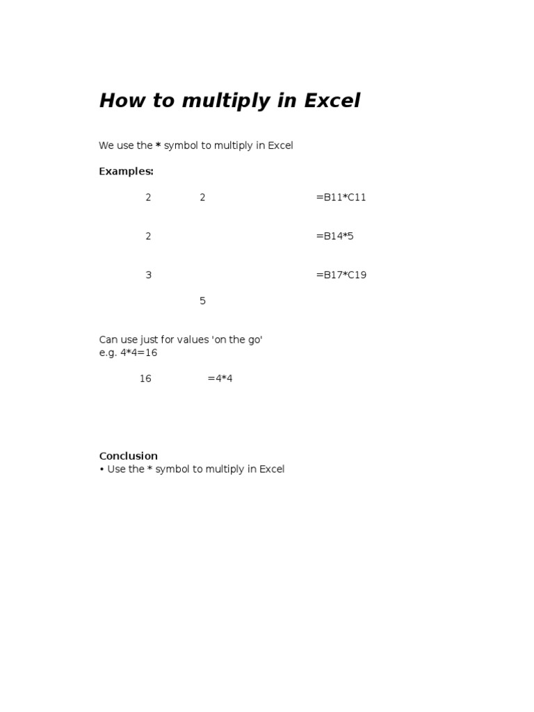 We Use The Symbol To Multiply in Excel | PDF
