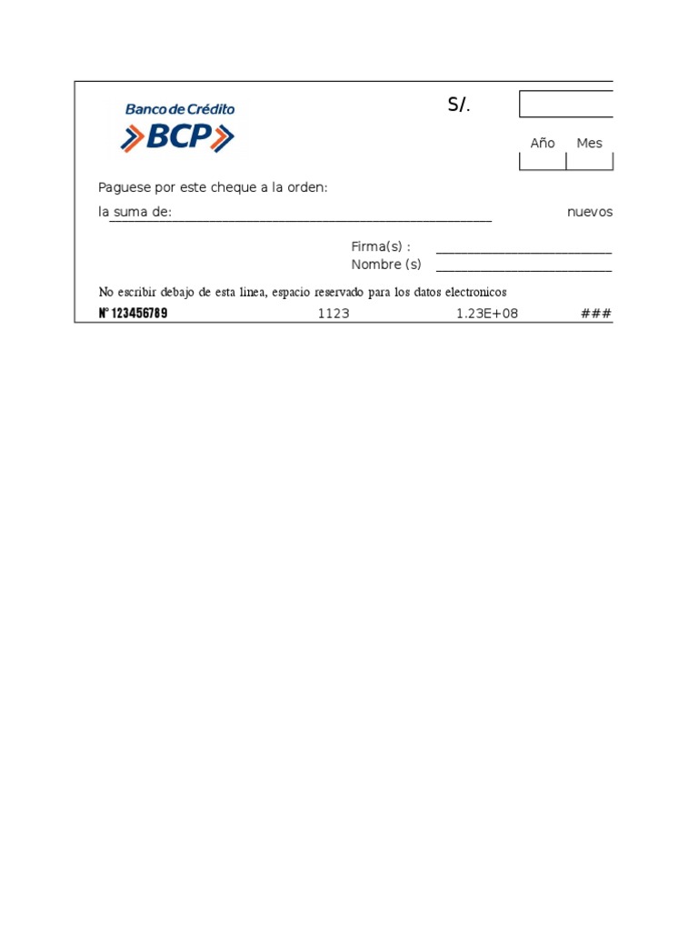 Cheque en Excel | PDF