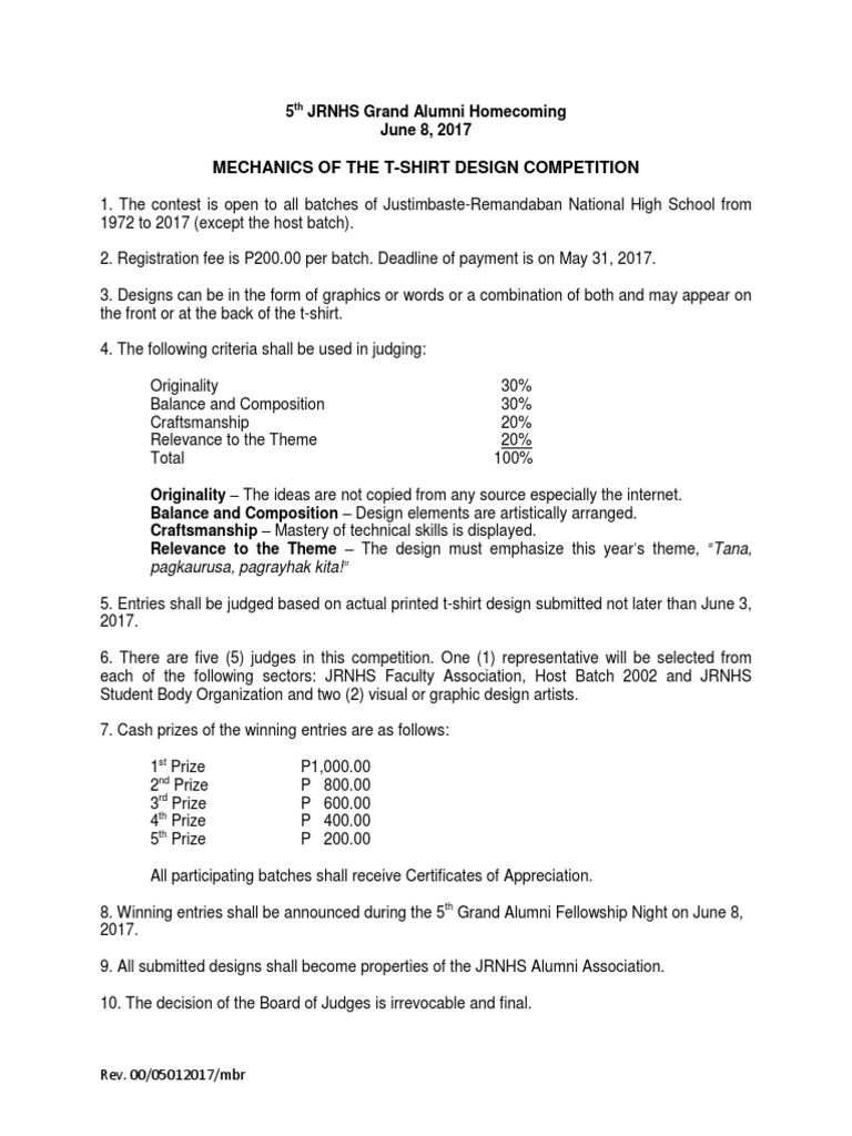 Mechanics of The T-Shirt Design Competition | PDF | Graphic Design ...