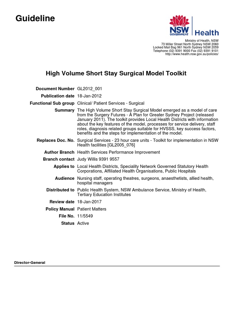 GL2012 - 001-High Volume Short Stay Surgery Model Toolkit | PDF ...