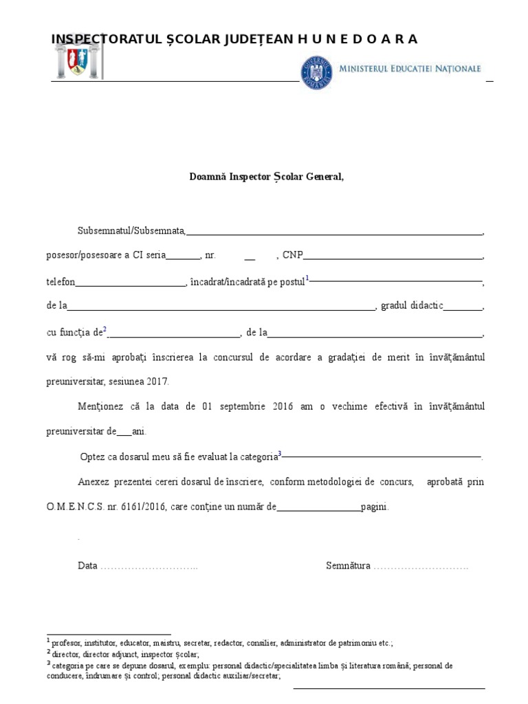 Model Cerere de Inscriere