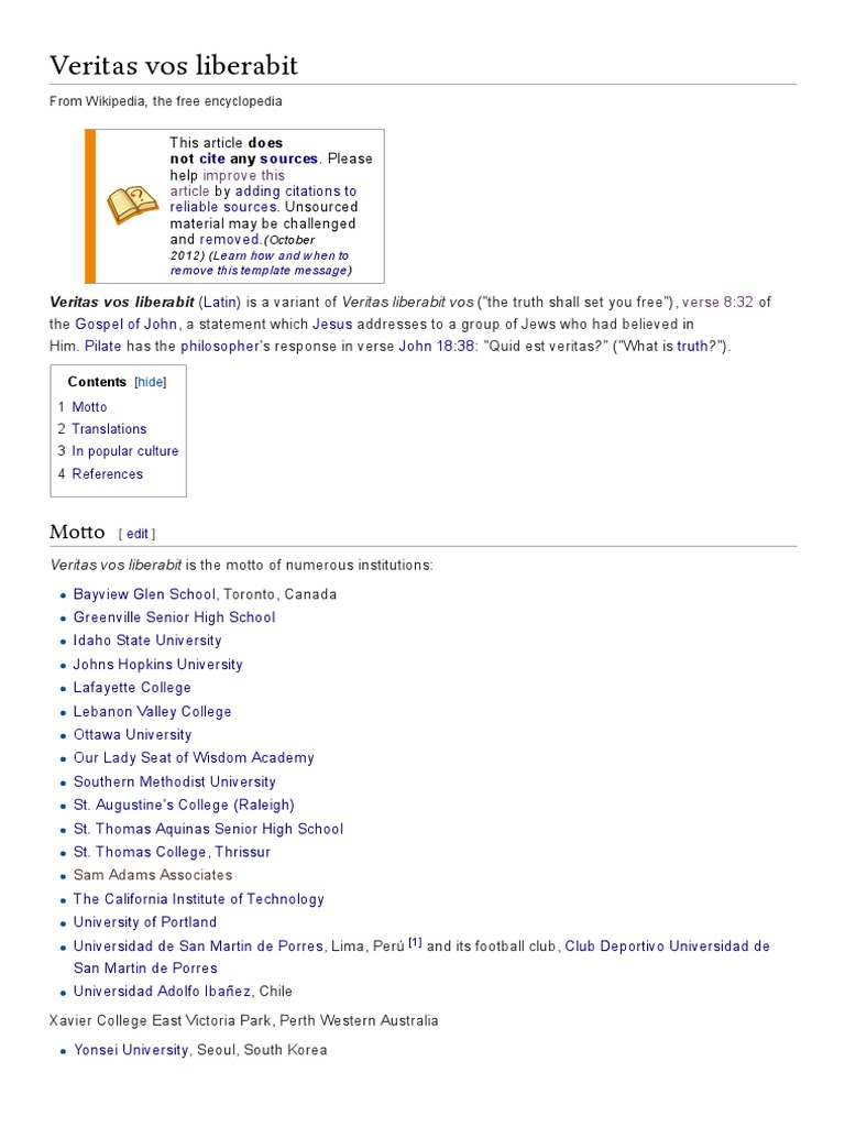 Veritas Vos Liberabit": An Exploration of the Motto "The Truth Will Set ...