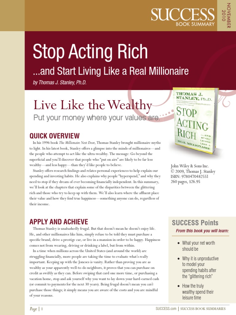 Stop Acting Rich Summary | Download Free PDF | Wealth | Economies