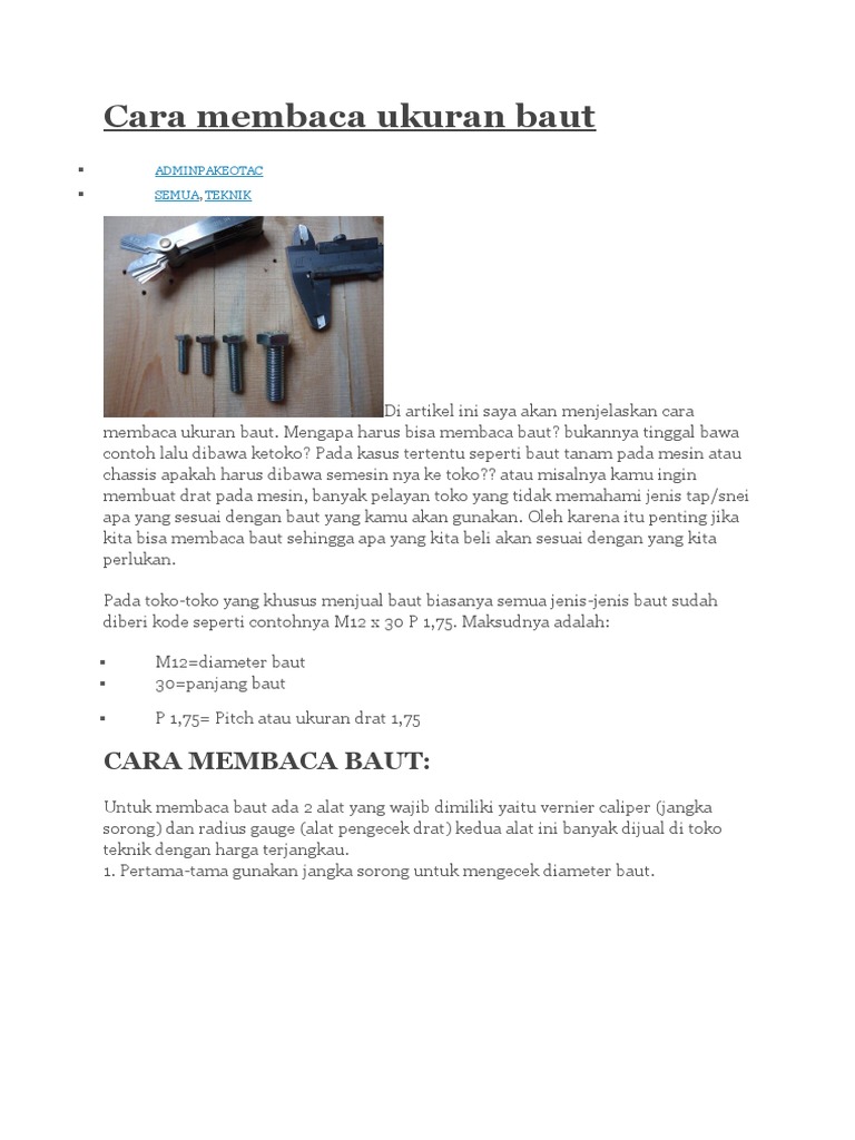 Cara Membaca Ukuran Baut | PDF