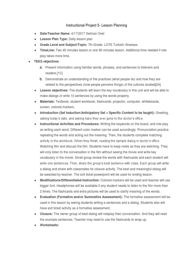 Instructionalproject5 Lessonplan | PDF | Lesson Plan | Educational ...