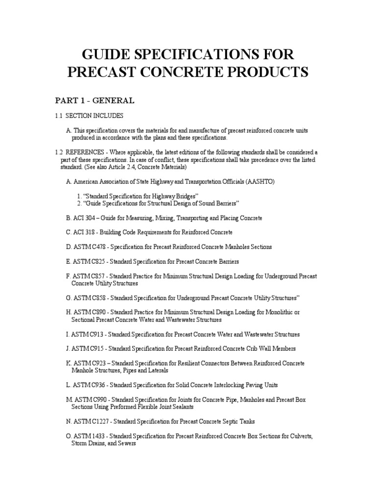 ASTM Specs For Precast Concrete Products | PDF | Precast Concrete ...