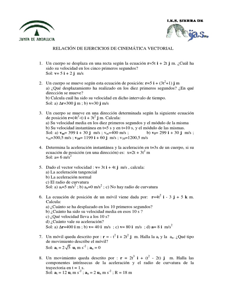 Ejercicios de Cinemática Vectorial | PDF | Velocidad | Aceleración
