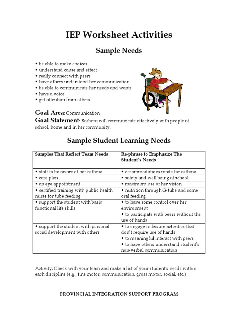 Iep Worksheet Activities | PDF | Goal | Individualized Education Program