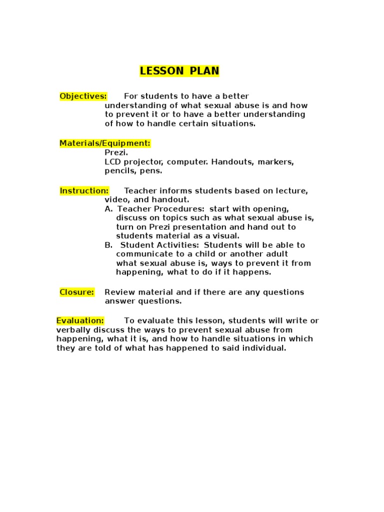 Lesson Plan-Sex Abuse | PDF