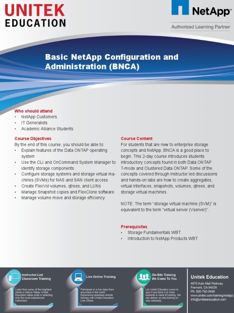 Basic Netapp Configuration and Administration (Bnca) : Who Should Attend | PDF | Command Line ...