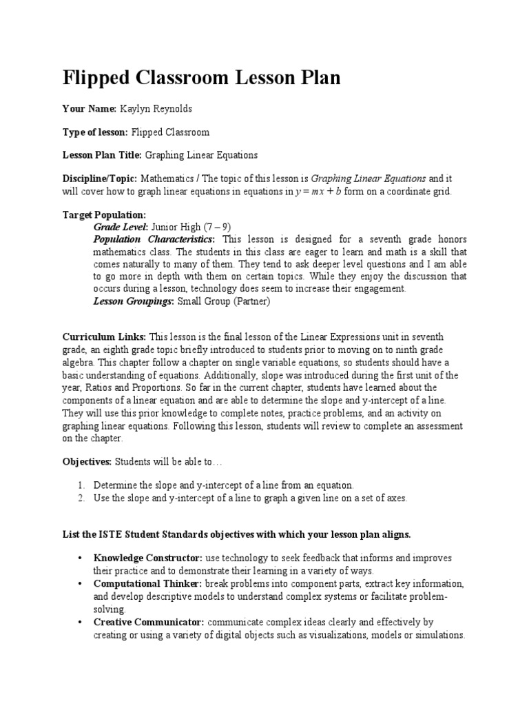 flipped lesson plan | Linearity | Lesson Plan