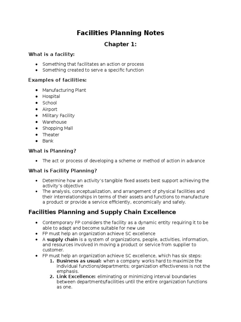 Facilities Planning Notes: What Is A Facility | Download Free PDF ...