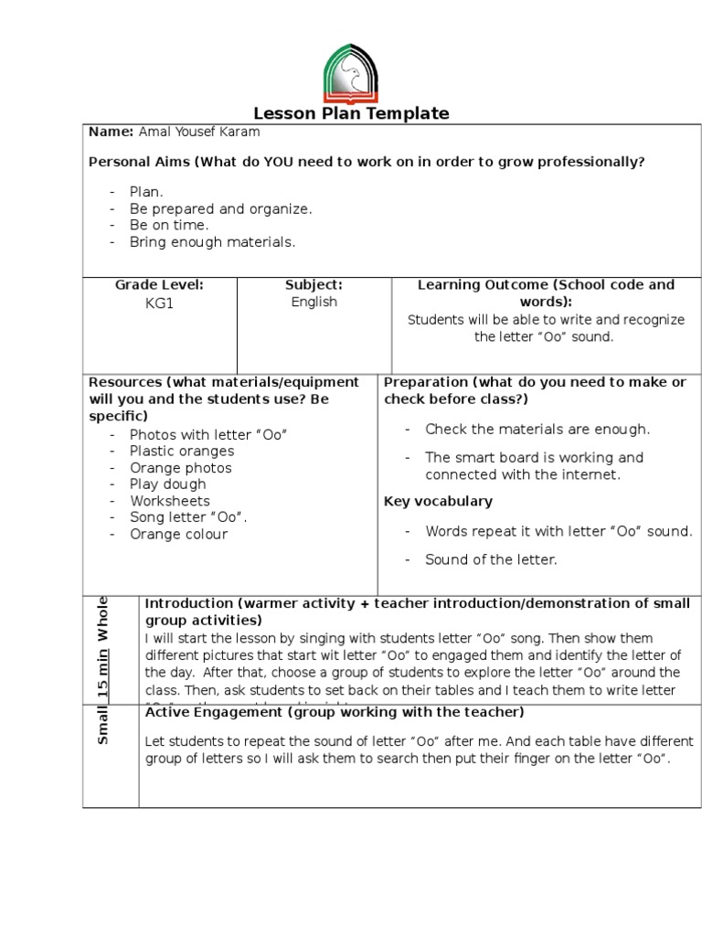 Lesson Plan - Letter o | PDF | Lesson Plan | Education Theory