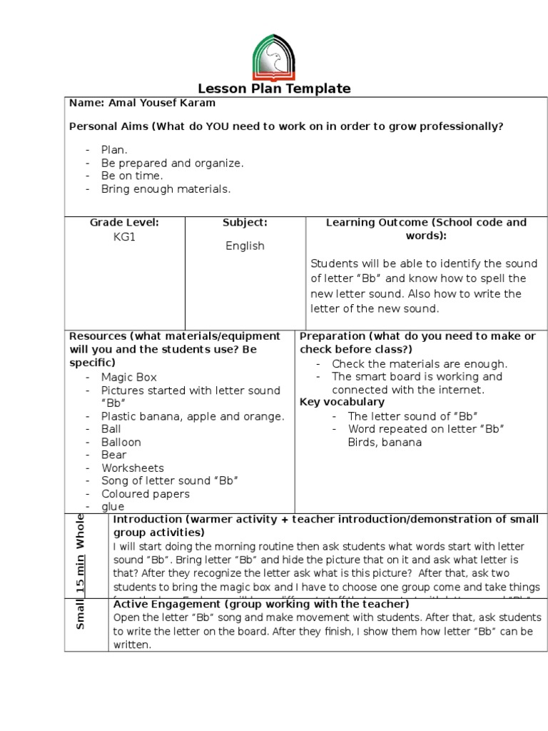 Lesson Plan - Letter B | PDF | Lesson Plan | Educational Psychology