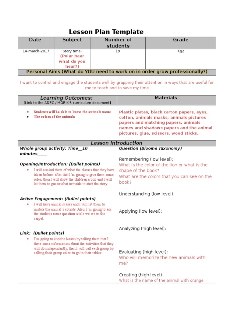 Lesson Plan - Storytime | PDF | Lesson Plan | Teaching