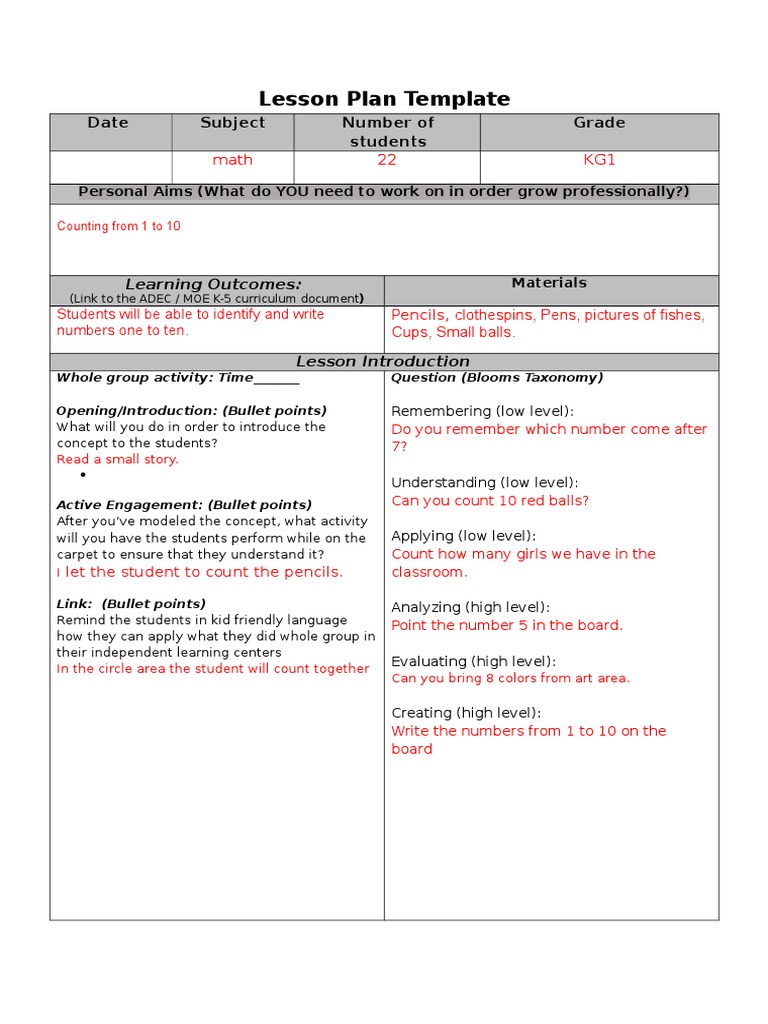 Counting Lesson Plan | PDF | Lesson Plan | Sharing