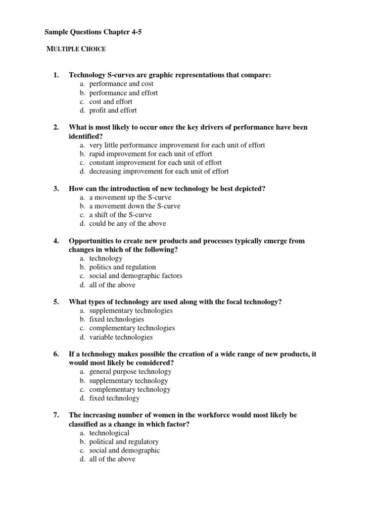 Sample Questions - Chapter 4-5 | PDF | Research And Development | Science Sample Questions - Chapter 4-5 | PDF | Research And Development | Science