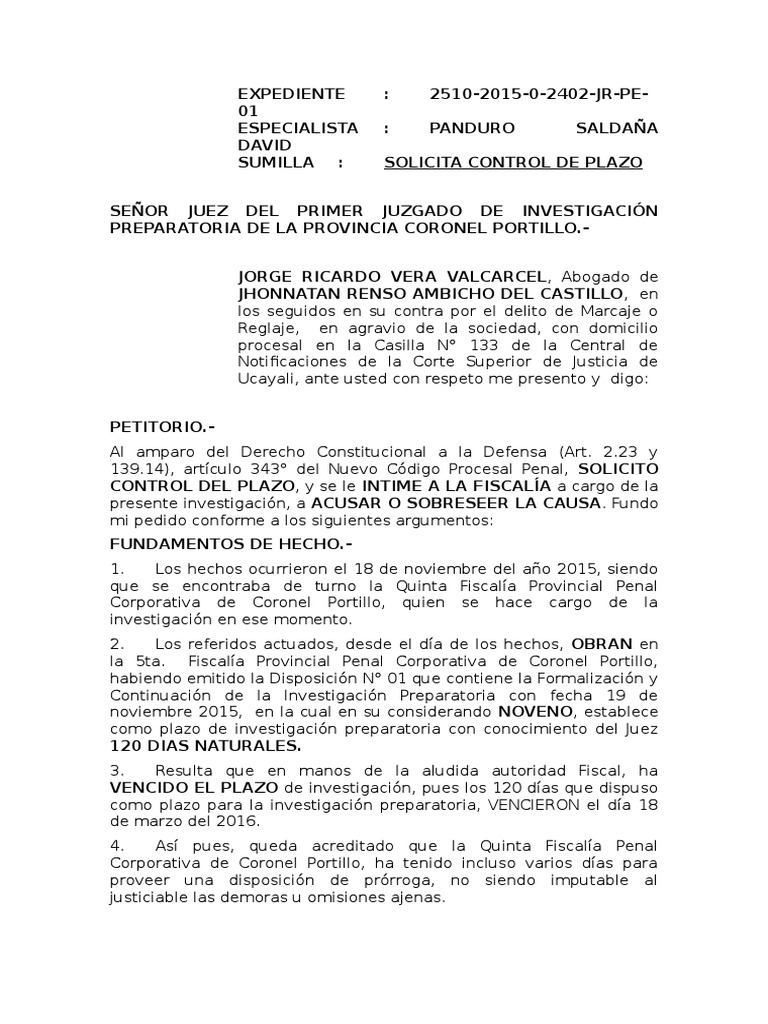 333239890-Modelo-de-Escrito-de-Control-de-Plazo-NCPP-Peruano.docx | Ley ...