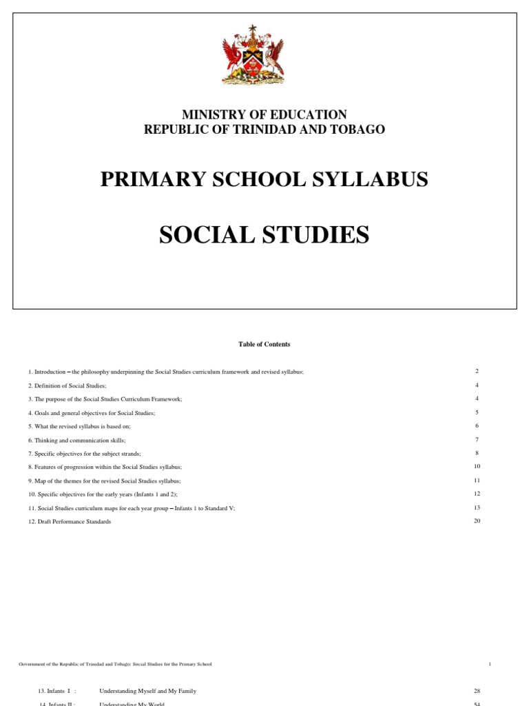 Social Studies Syllabus Primary School Trinidad | PDF | Curriculum ...