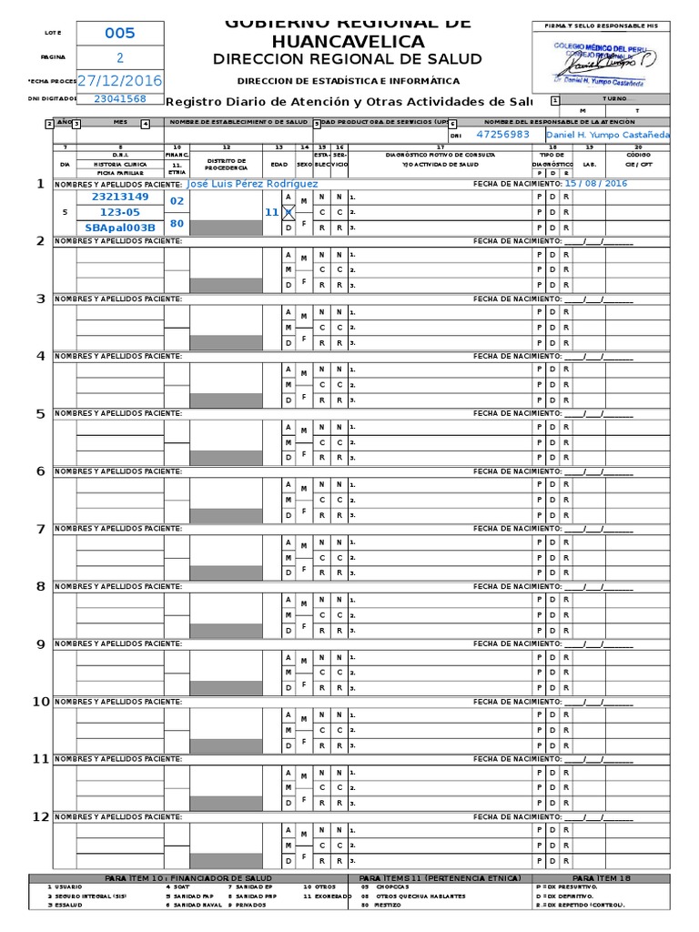 Formato His 2017 | PDF | Salud y bienestar | Medicina
