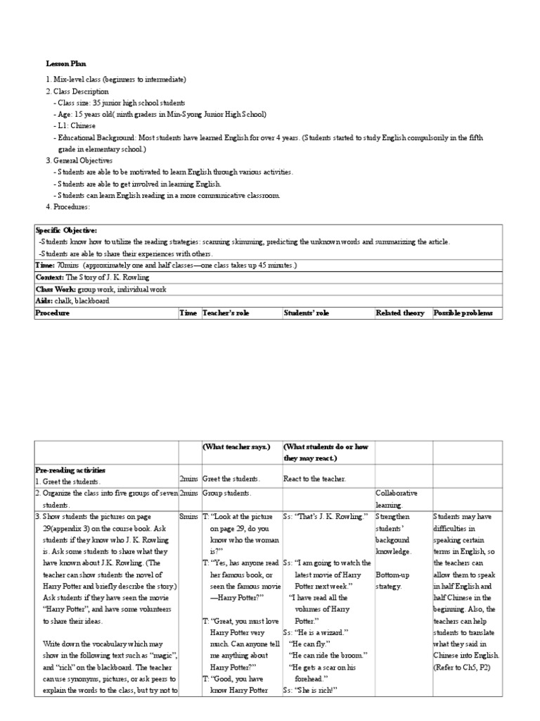 Lesson Plan | PDF | Harry Potter | Lesson Plan