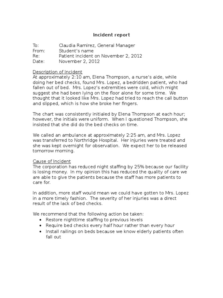 306 Incident Report Example Bad