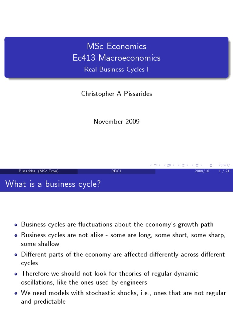 MSC Economics Ec413 Macroeconomics: Real Business Cycles I | PDF ...