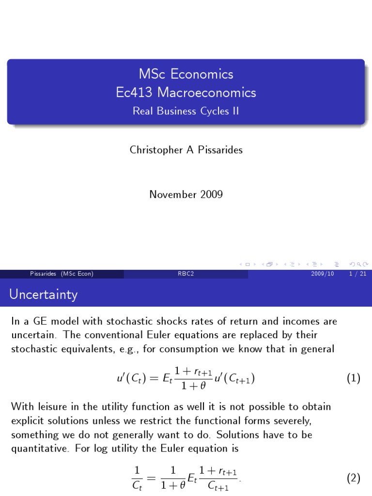 MSC Economics Ec413 Macroeconomics: Real Business Cycles Ii | PDF | Volatility (Finance ...