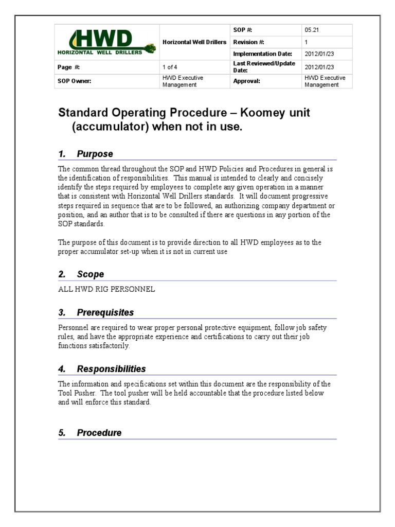 Koomey Unit SOP for HWD Rigs | PDF