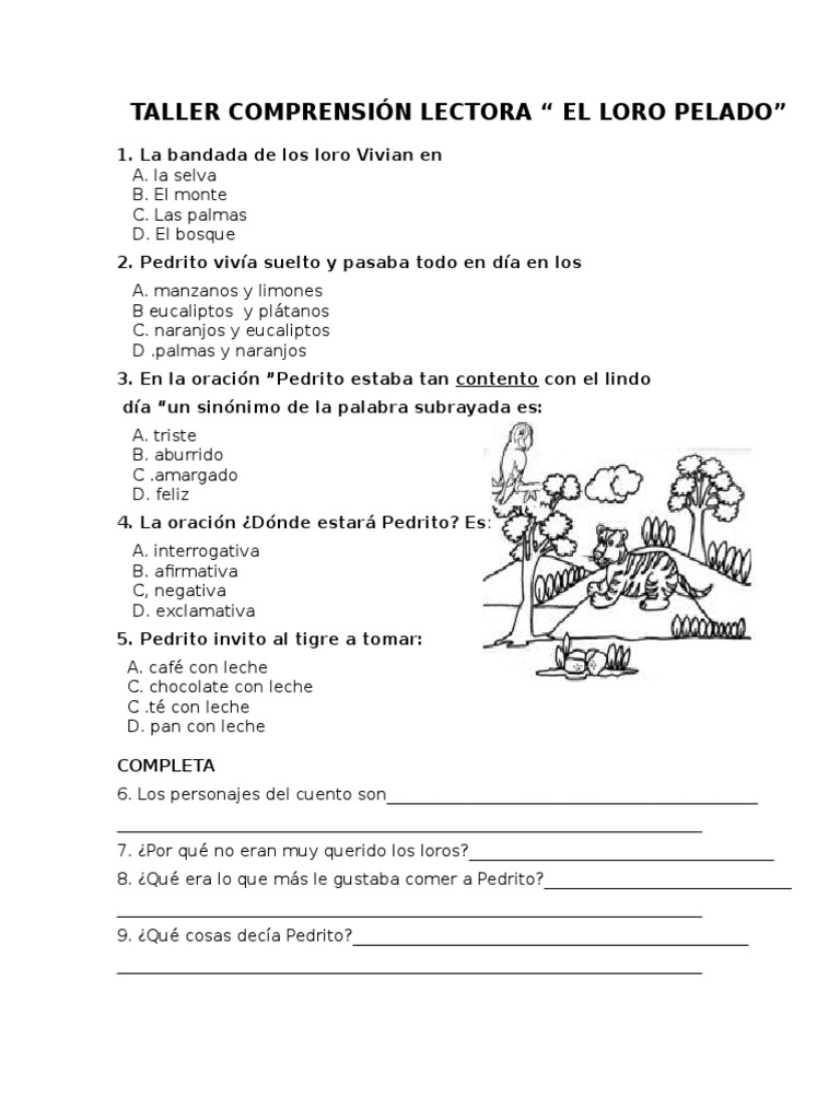 Actividades de Comprensión: El Loro Pelado | PDF