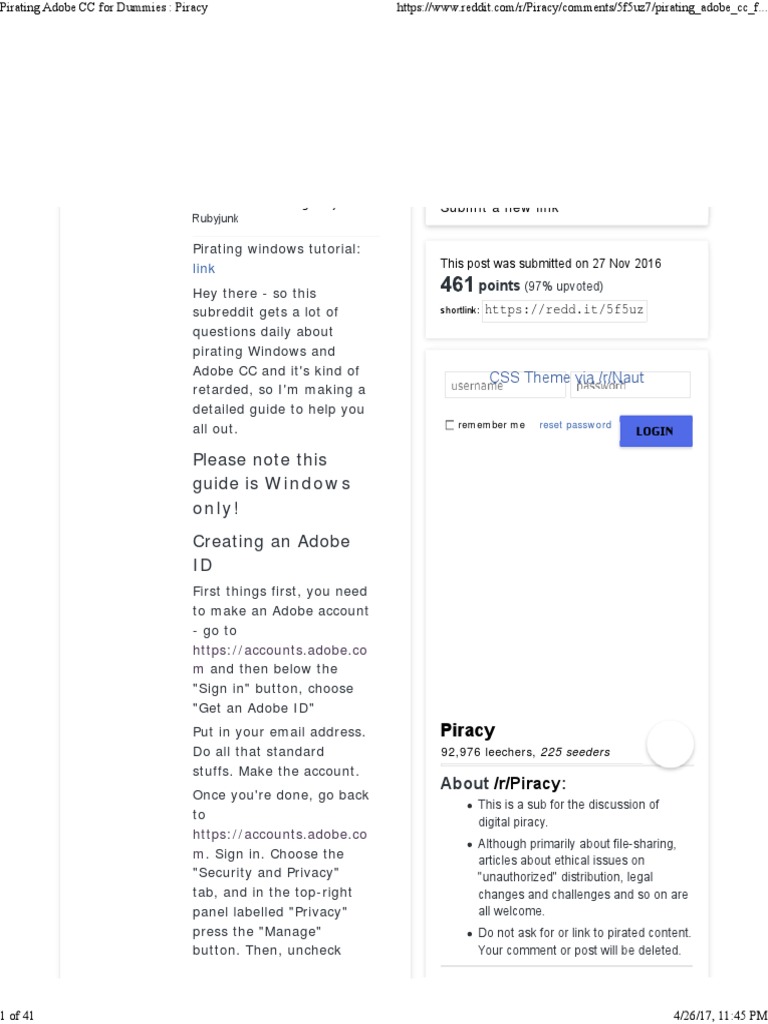 Pirating Adobe CC For Dummies - Piracy PDF | PDF | Internet Forum ...