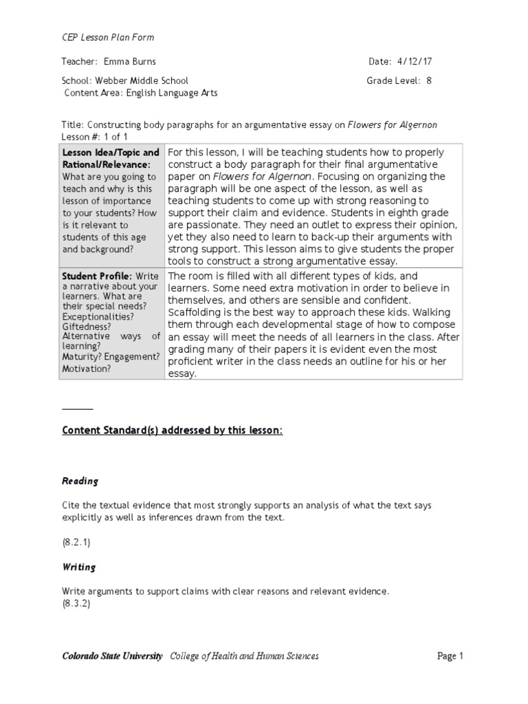 Cep Lesson Plan Template Spring 2017 1 | PDF | Essays | Lesson Plan