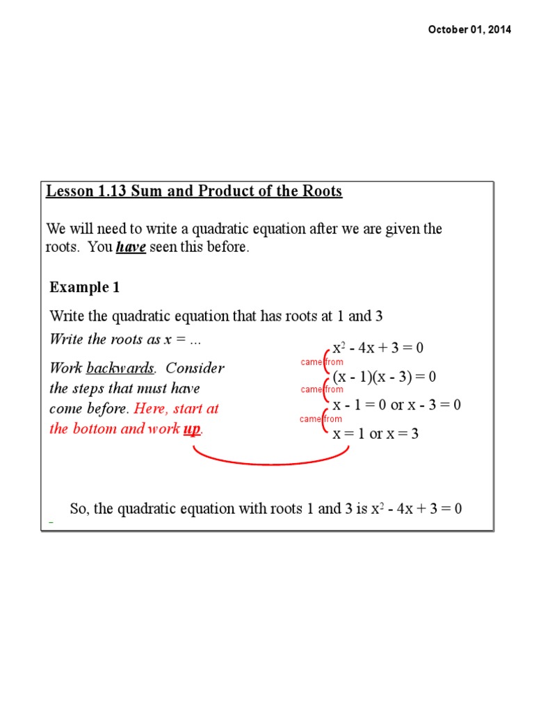 Lesson 1.13 Sum and Product of the Roots (1) | Quadratic Equation ...