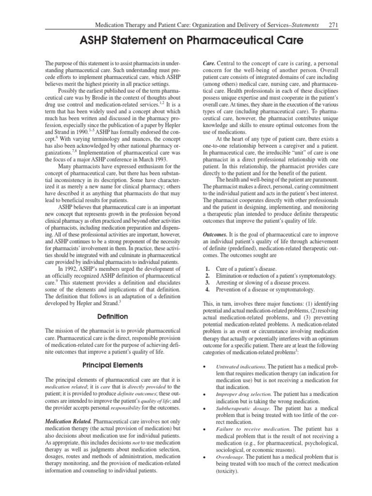Statements Pharmaceutical Care | PDF | Pharmacy | Pharmaceutical Drug