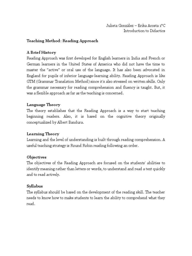 Teaching Method - Reading Approach 2 | PDF | Reading Comprehension ...