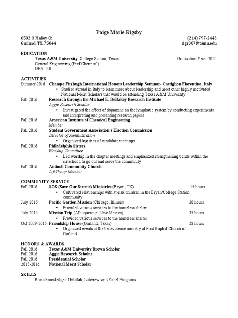 Paige Rigsby Resume Internship Spring 2017 | PDF | Further Education