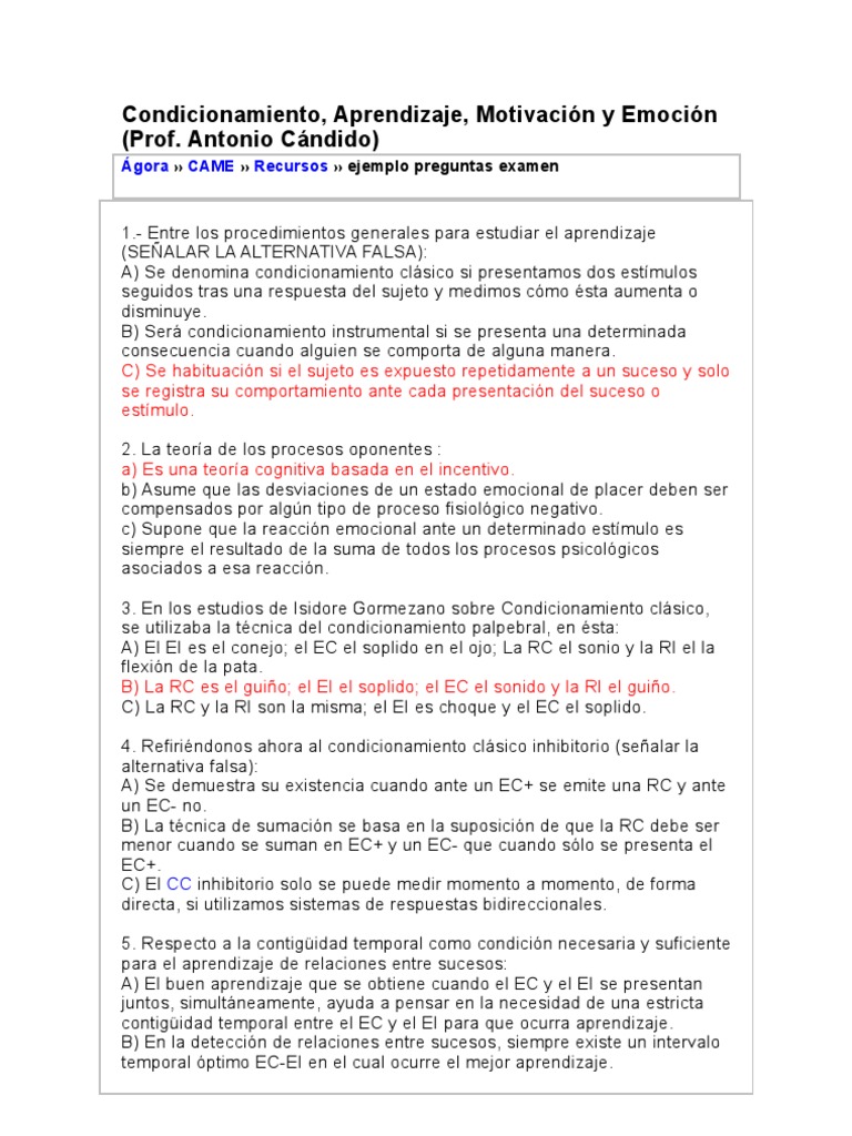 Examen de Condicionamiento y Aprendizaje | PDF | Comportamiento | Aprendizaje