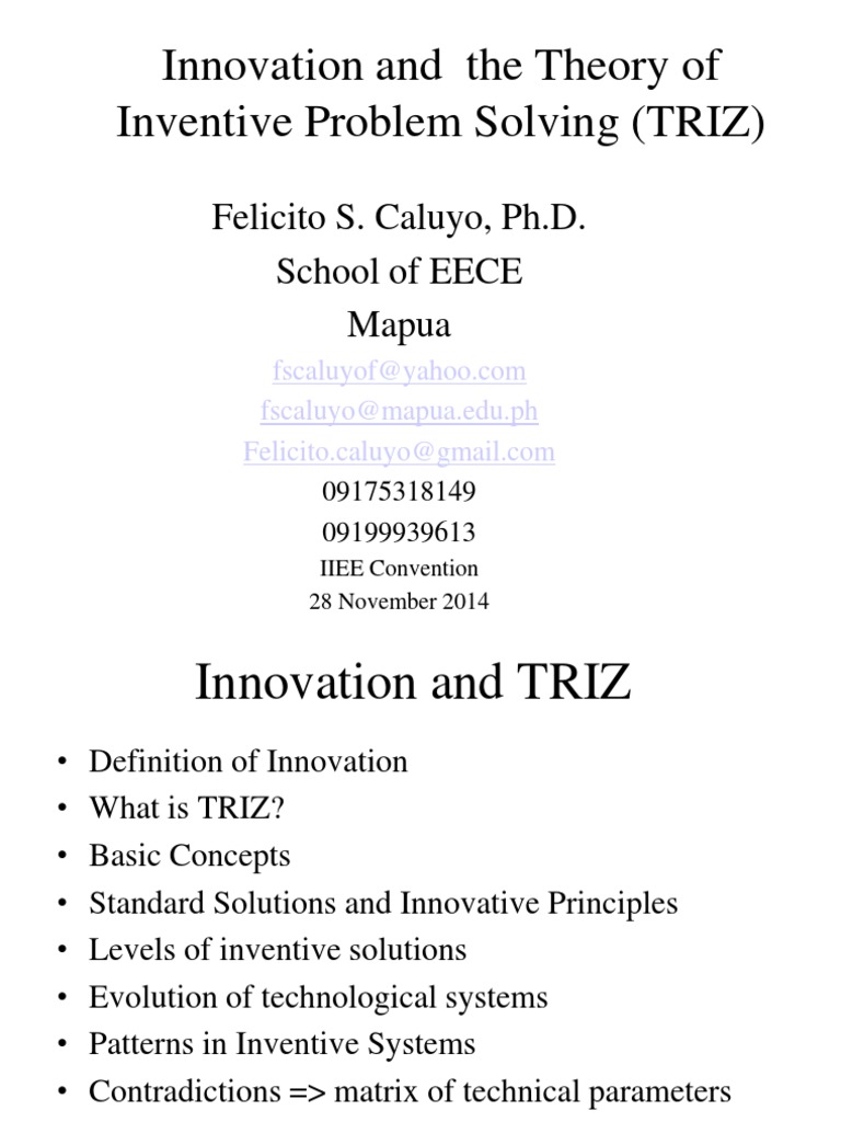 Innovation and The Theory of Inventive Problem Solving TRIZ | PDF ...