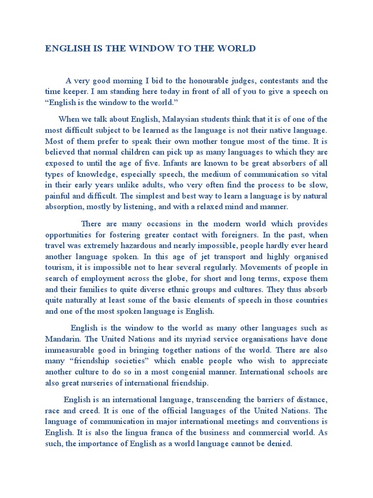 English Is The Window To The World. Mimie | PDF | Speech | First Language