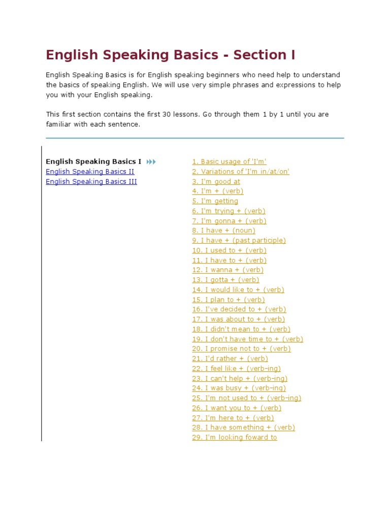English Speaking Basics for Beginners | PDF | Verb | English Language