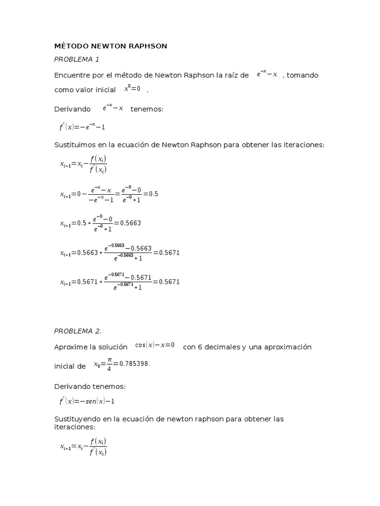 MÉTODO NEWTON RAPHSON Problemas Minero Sabrina | PDF | Objetos ...