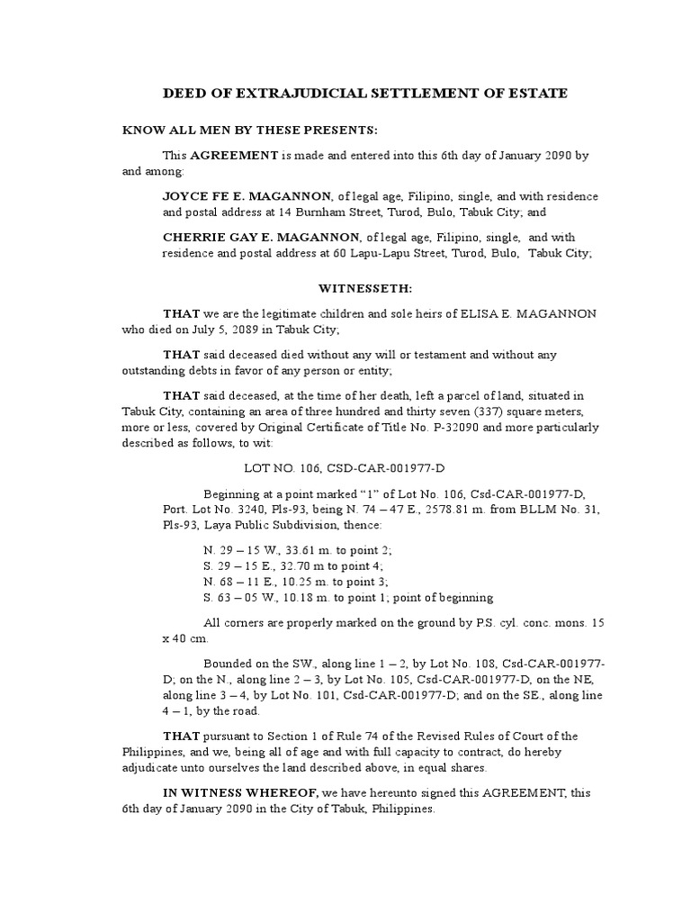 Extrajudicial Settlement of Estate | Property | Civil Law (Common Law)