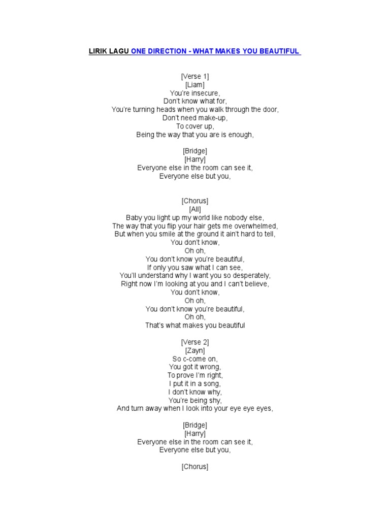 What Makes You Beautiful Lyrics | PDF | Leisure